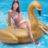Magshion Giant Inflatable Gold Swan Pool Float Luxurious PVC Raft With Dual Handles For Adults ...